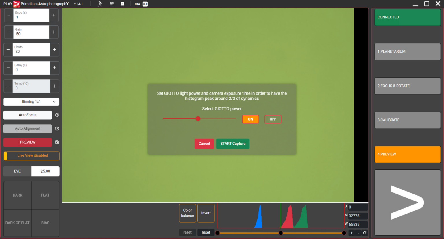 How to record FLAT calibration frames with GIOTTO and PLAY - PrimaLuceLab