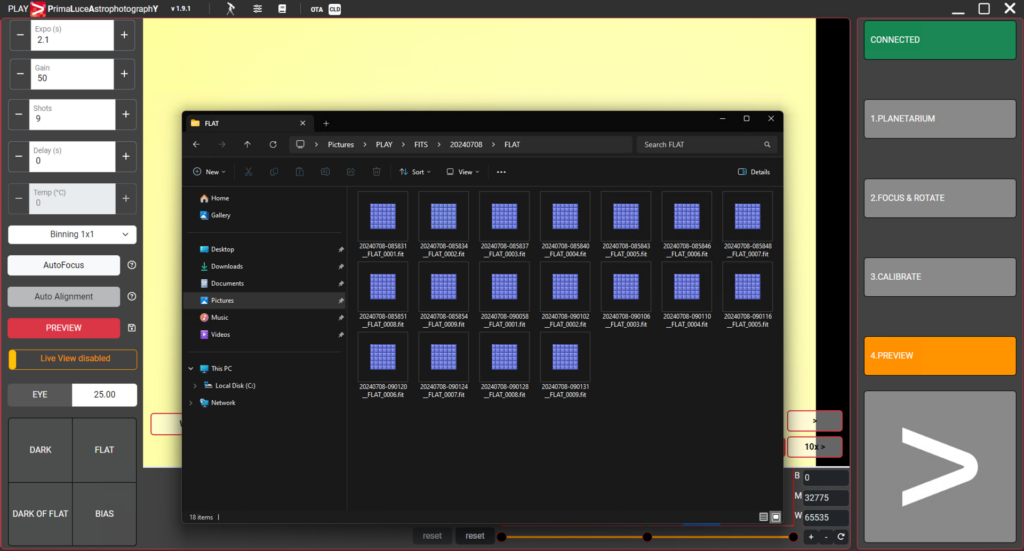 How to record FLAT calibration frames with GIOTTO and PLAY - PrimaLuceLab