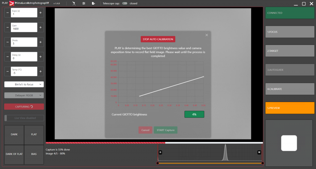 How to record FLAT calibration frames with GIOTTO and PLAY - PrimaLuceLab