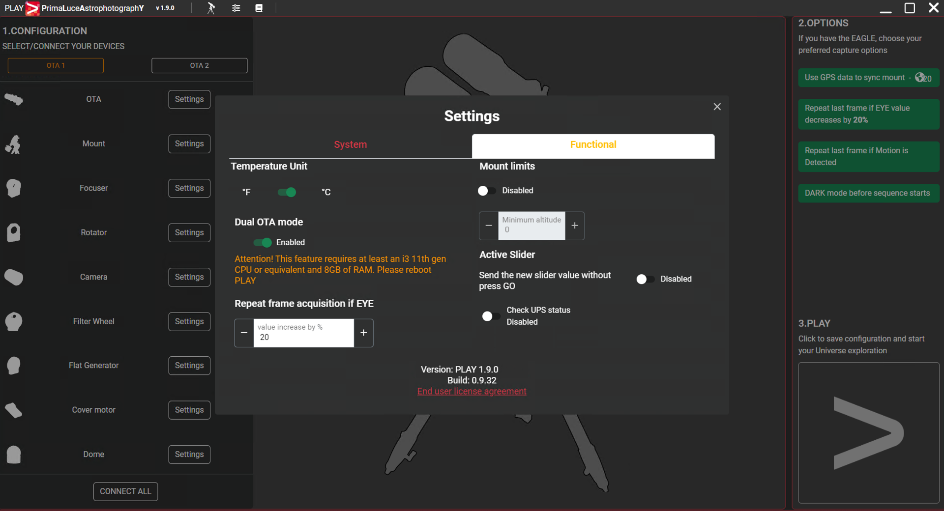 How to enable dual-telescope mode to simultaneously control 2 OTAs in ...